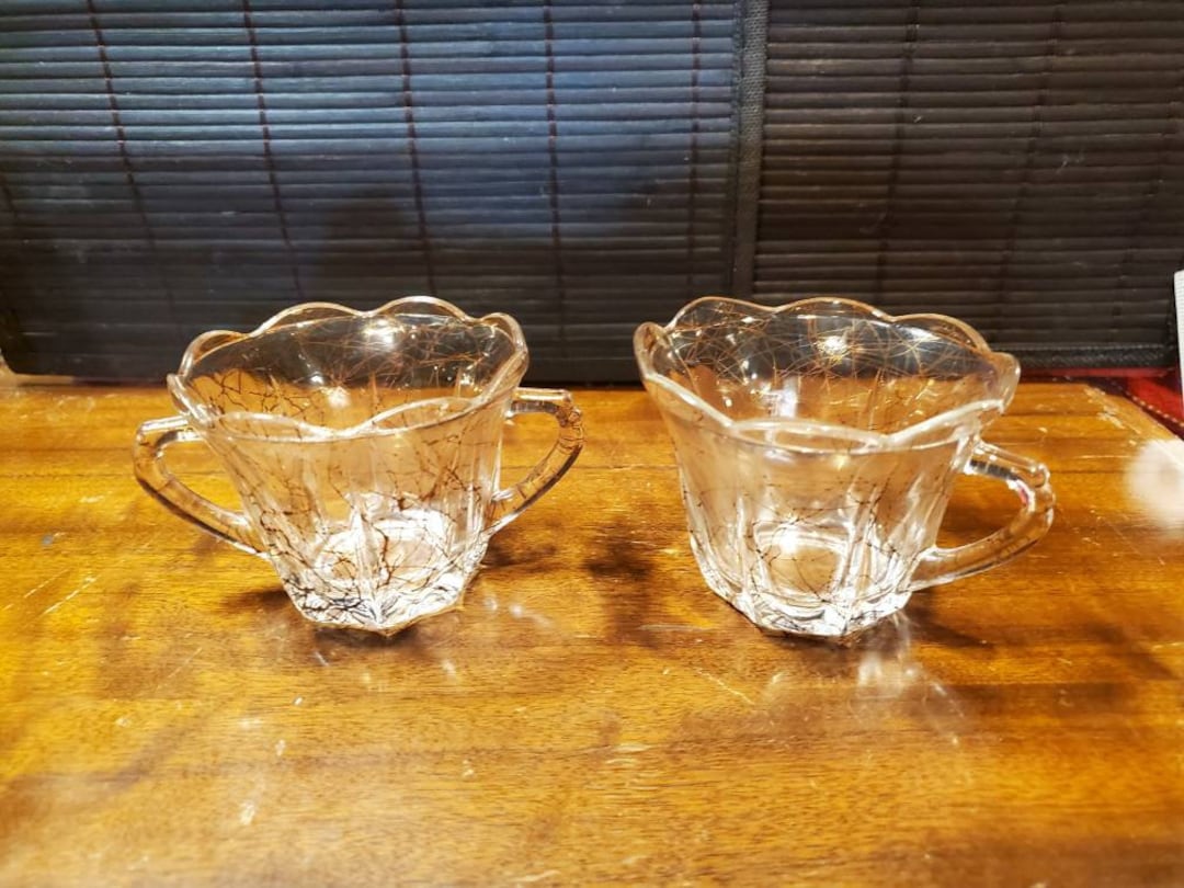Vintage, Glass, Sugar and Creamer, Gold, Confetti, Drizzle, Pattern ...