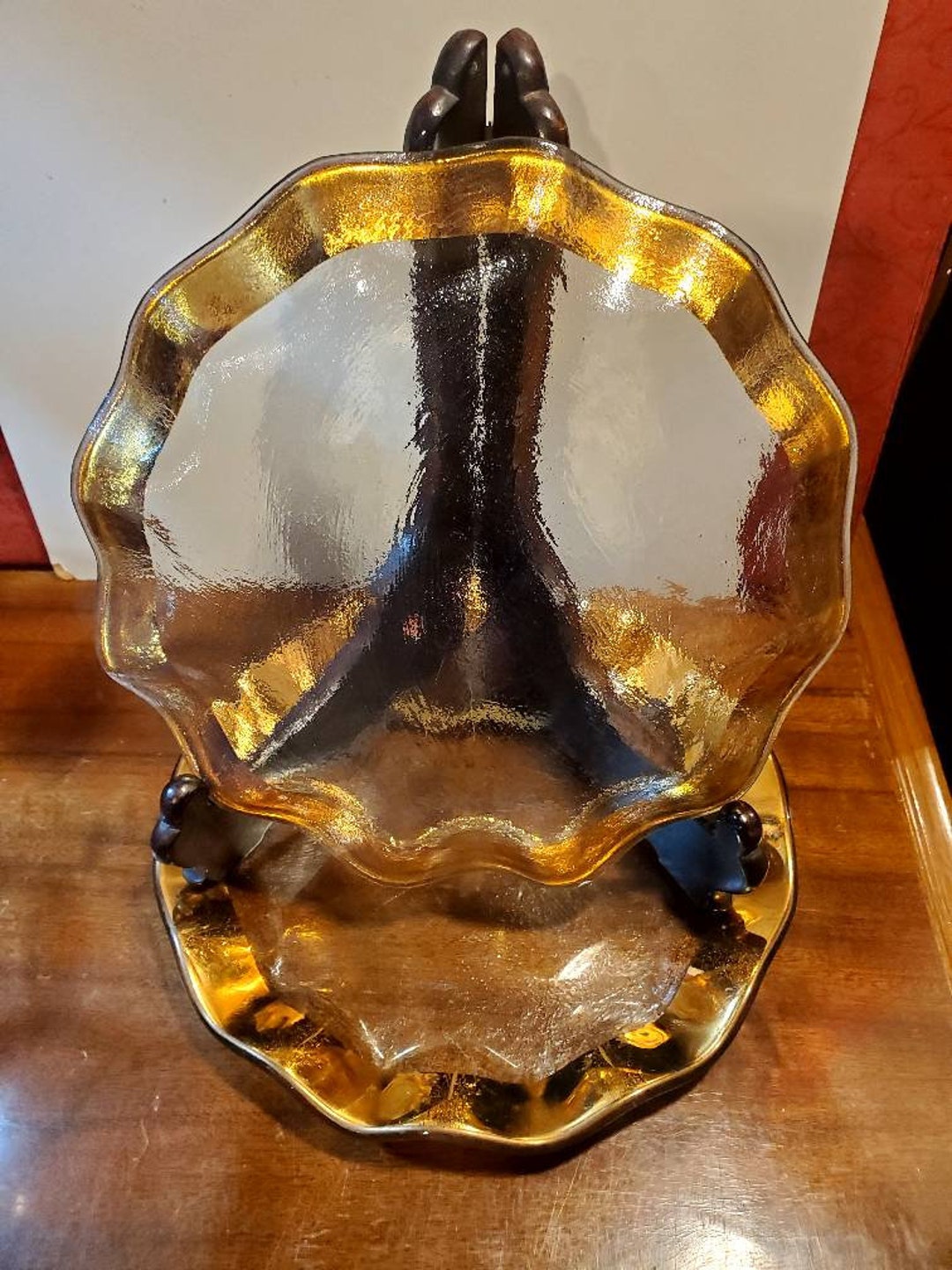2 Vintage, Glass, Annie Glass, Gold Ruffled, 9 Inch, Salad Plates, - Etsy