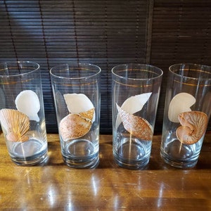 4 Vintage, by Culvers, Seashell, Tumblers, Tall Glasses, Gold Detailing ...