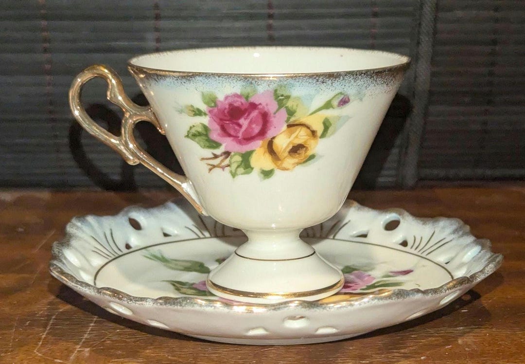 Vintage, by Lefton, Japan, Porcelain, Hand Painted, Footed Tea Cup, and ...