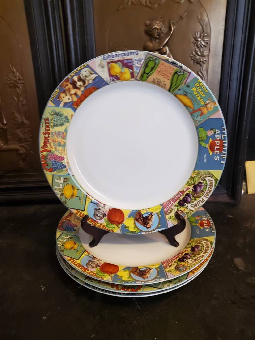 4 Vintage, Stoneware, Dinner Plates, Vintage Labels, by Sakura ...