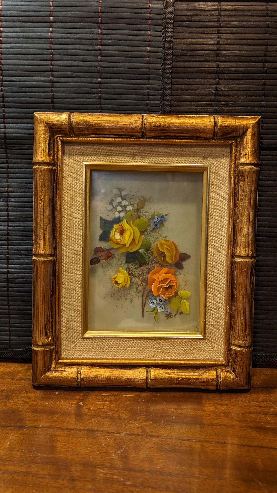 Vintage, Faux Bamboo, Gold Over Wood Framed, Shadow Box, Hand Painted ...