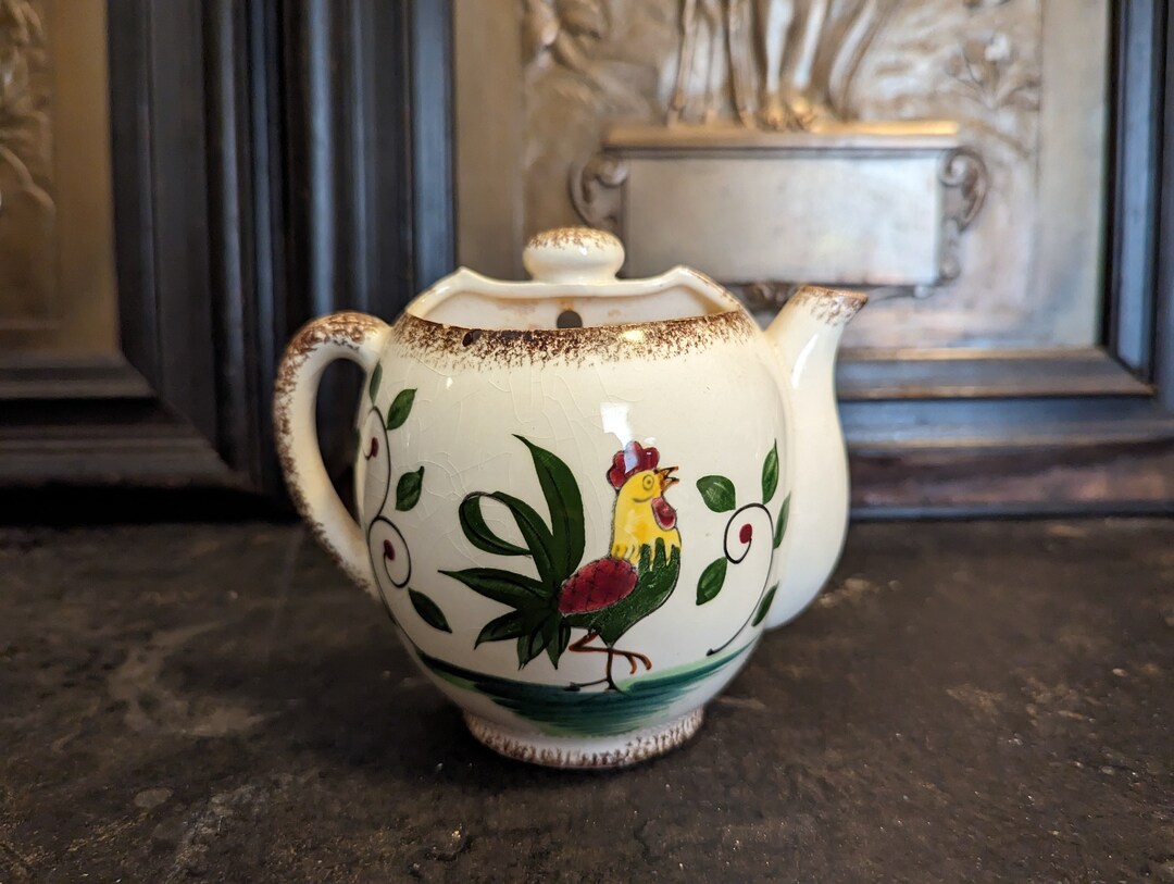 Vintage, Ceramic, Rooster and Roses, Vase, 6" Tall, 3 1/2" Tall, 1 3/4 ...