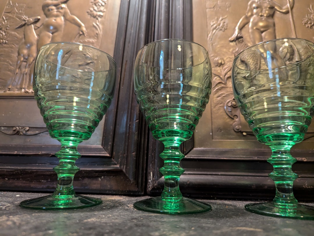 3 Vintage, Penny Line, Green, by Paden City, Depression Glass, Water ...