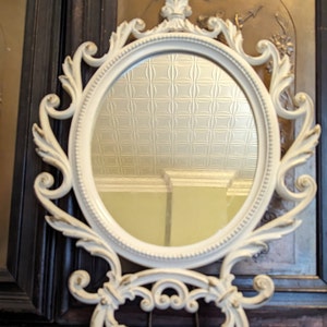 Vintage, Oval Vanity Mirror, White, French Provincial, Composite, Self ...