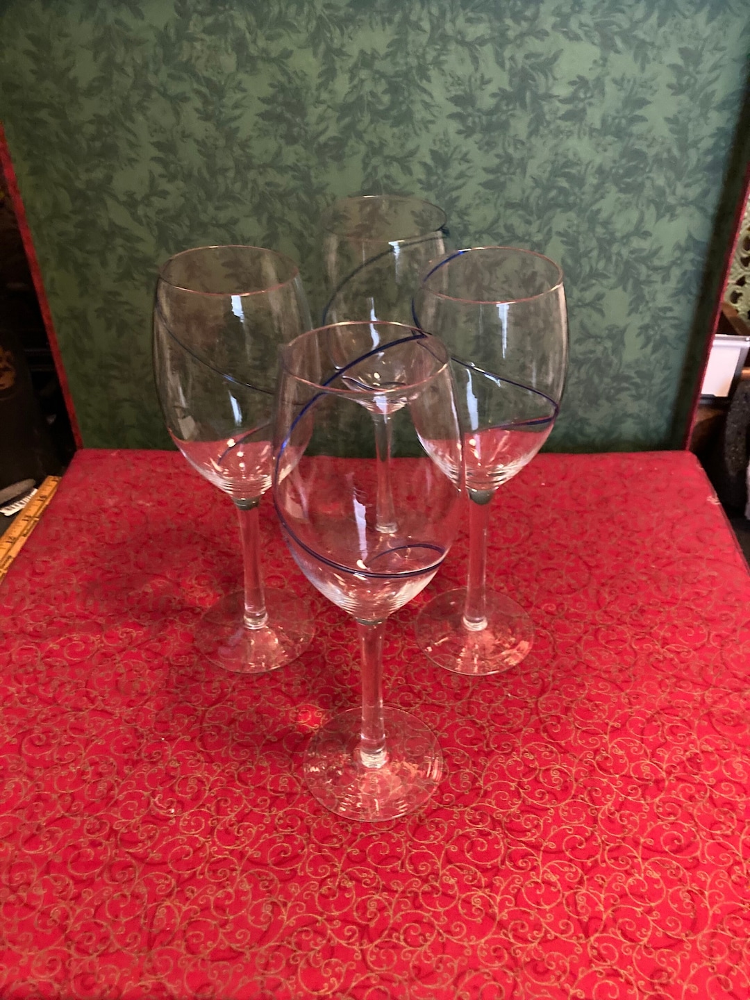 4 Pier 1 Swirline Cobalt Blue Water Goblets 8 7/8" 18oz Stemware Wine ...