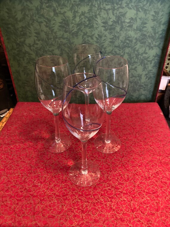 4 Pier 1 Swirline Cobalt Blue Water Goblets 8 7/8 18oz - Etsy