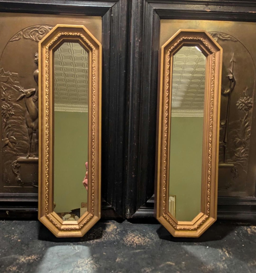 2 Vintage, MCM, Hollywood Regency, Faux Wood, Gold Faux Wood Framed ...