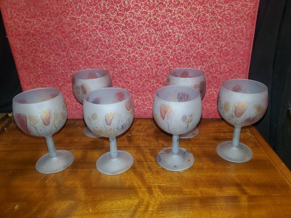 6 Vintage Reuben by Nouveau Art Glass Hand Painted - Etsy