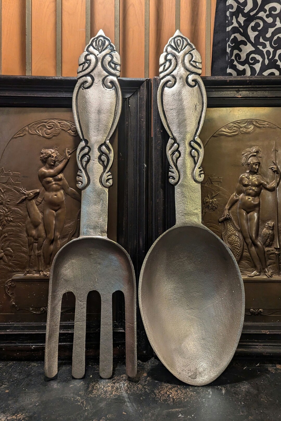 Vintage, Cast Aluminum, Large Metal, Fork and Spoon, Wall Hangings ...