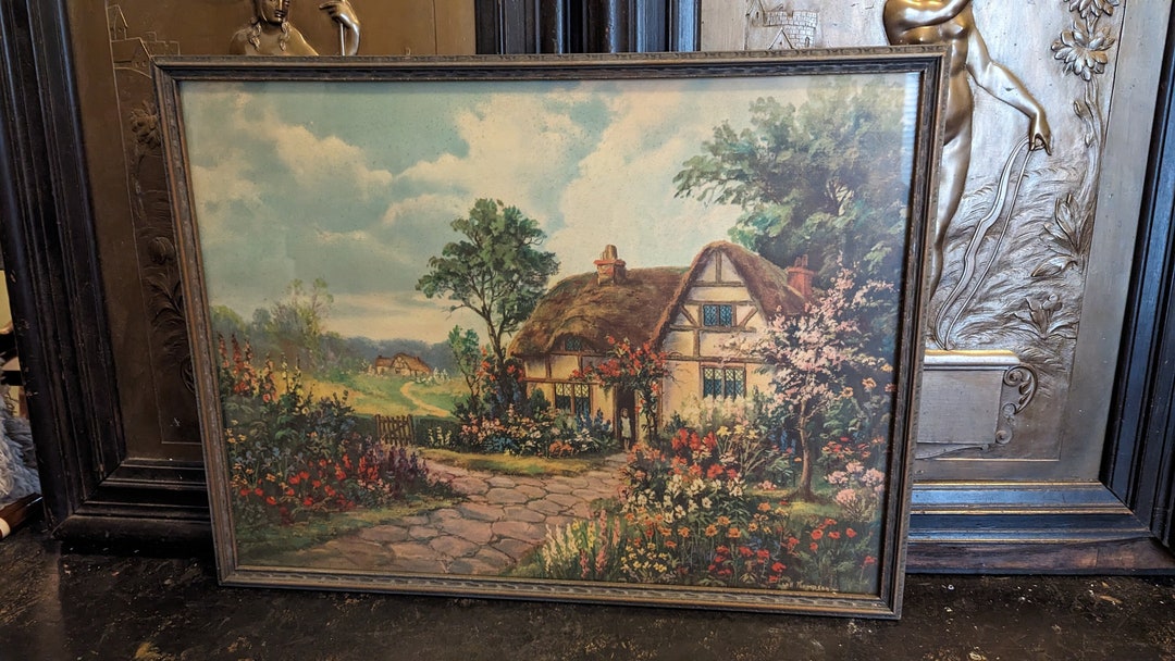 Vintage, Framed, William Thompson, Atkinson Fox, Thatched Roof, English ...