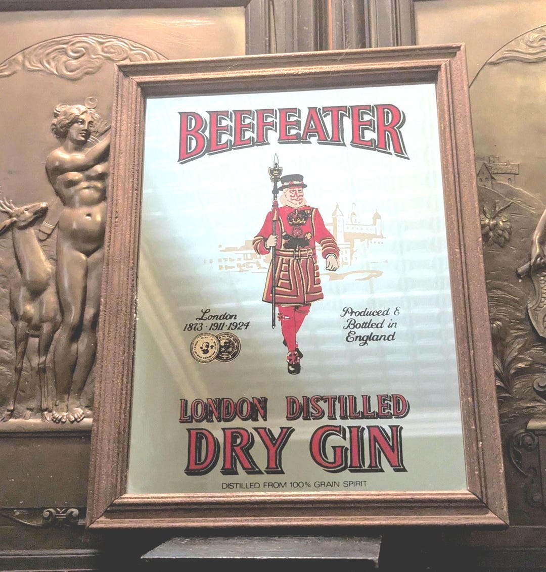 Vintage, Advertising, Wood Framed, Mirrored, Bar Sign, Beefeater ...