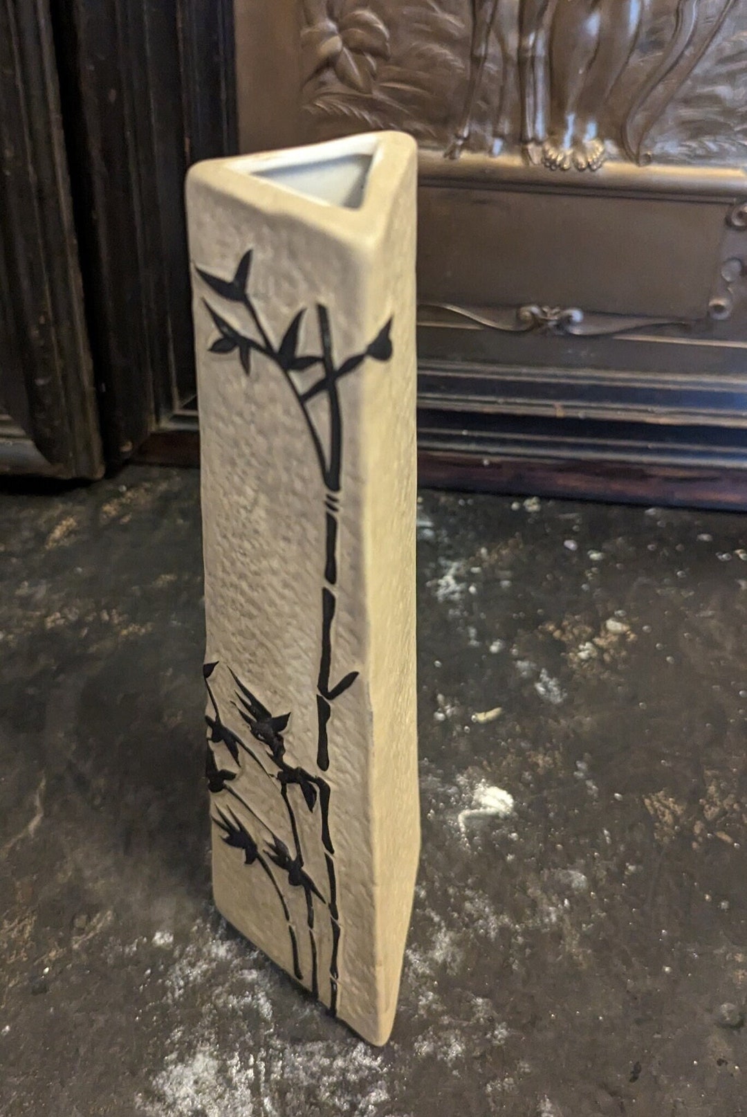 Vintage, MCM, Seymour, MANN, Triangle, 3 Sided, Vase, Tan, Black, Tiki ...