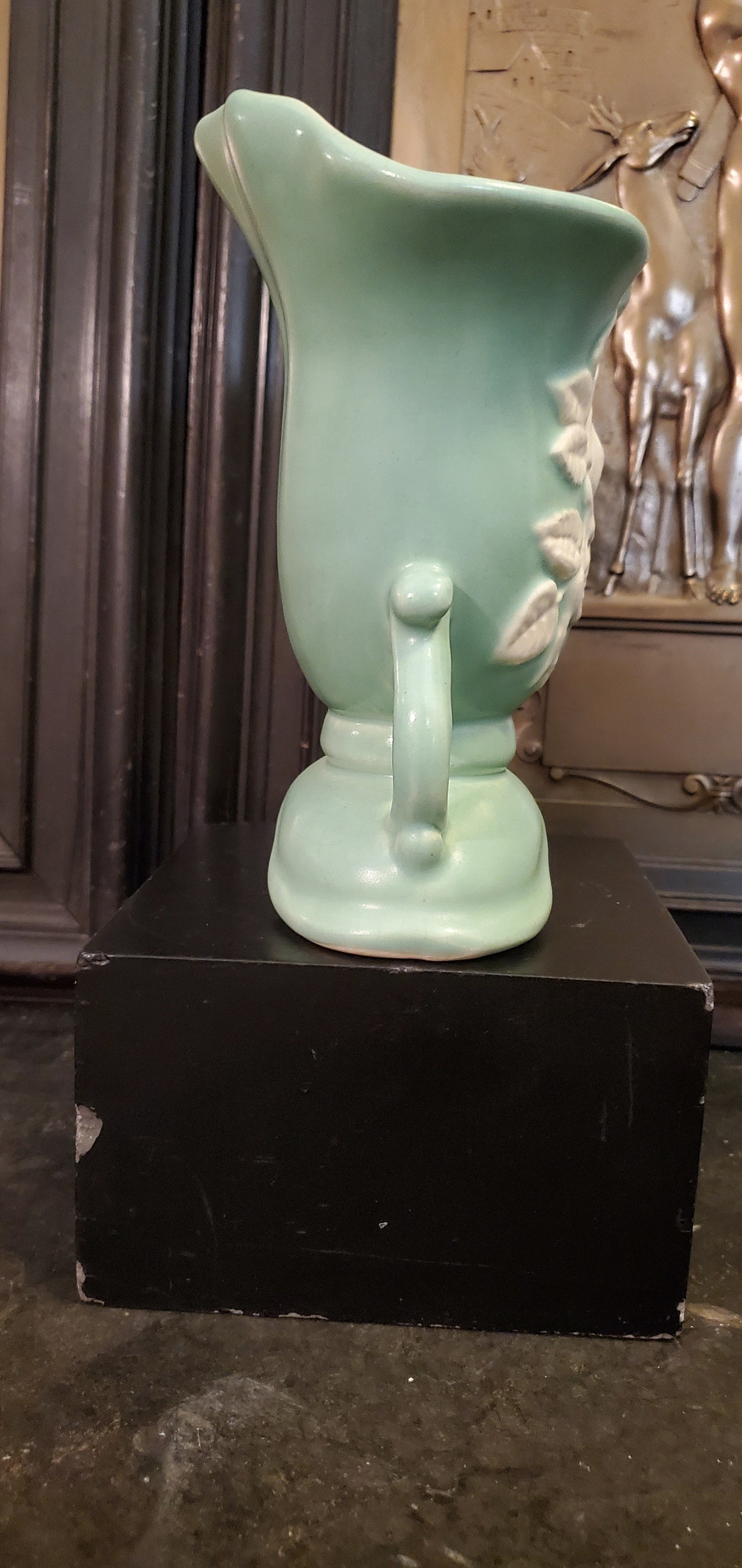 Vintage, Weller Art Pottery, Signed, Green, Double Handled, Vase, White ...