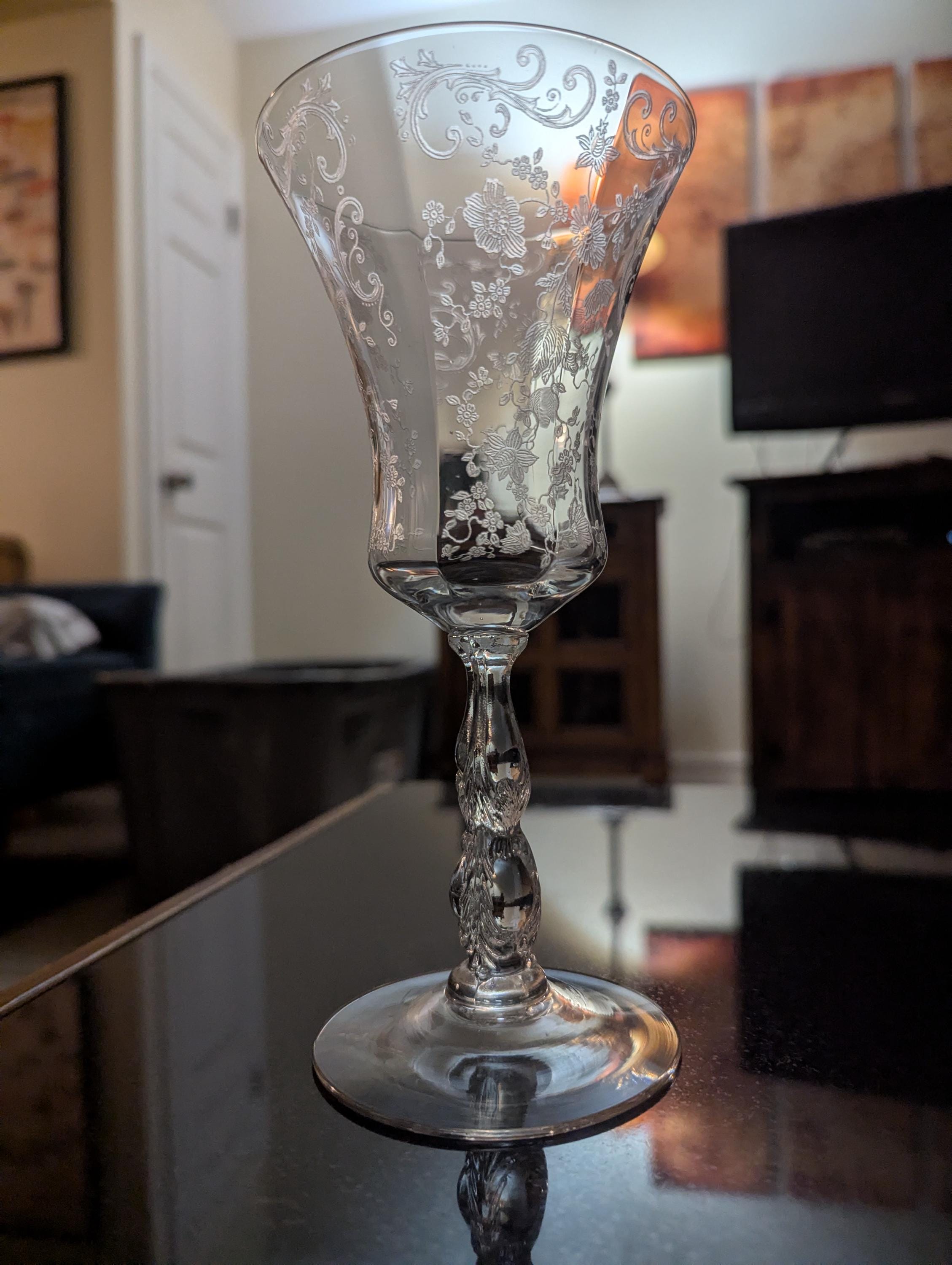 2 Vintage, Chantilly, by Cambridge Glass, Water, Wine Goblets, Etched ...