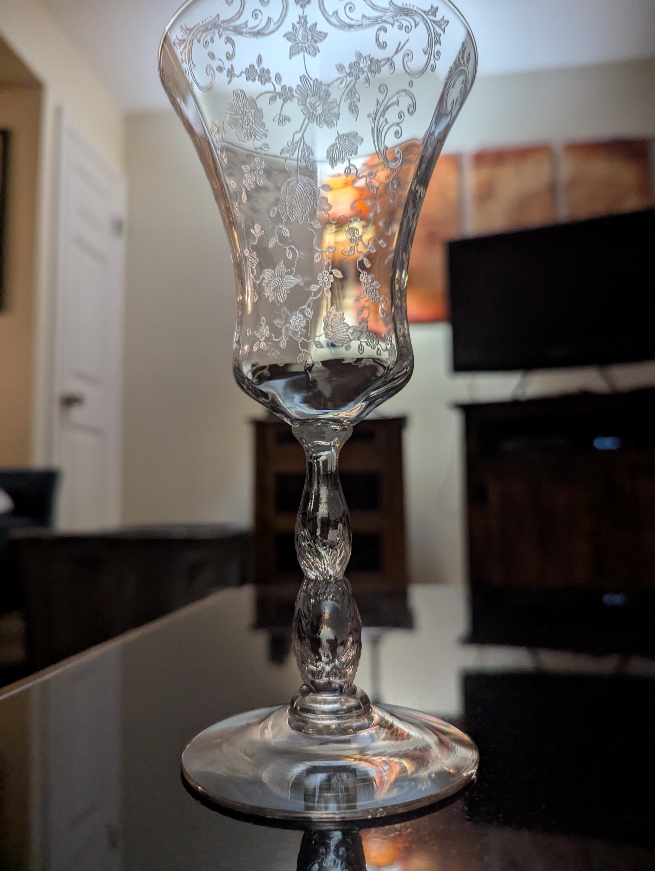 2 Vintage, Chantilly, by Cambridge Glass, Water, Wine Goblets, Etched ...