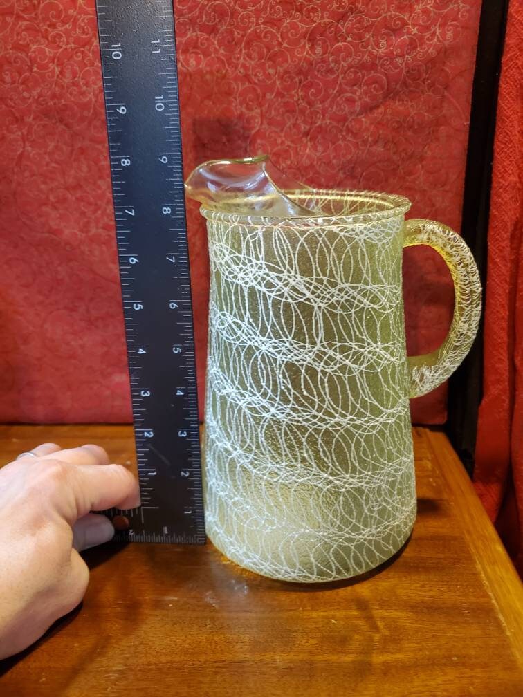 Vintage MCM Spaghetti String Green Glass Pitcher - Etsy