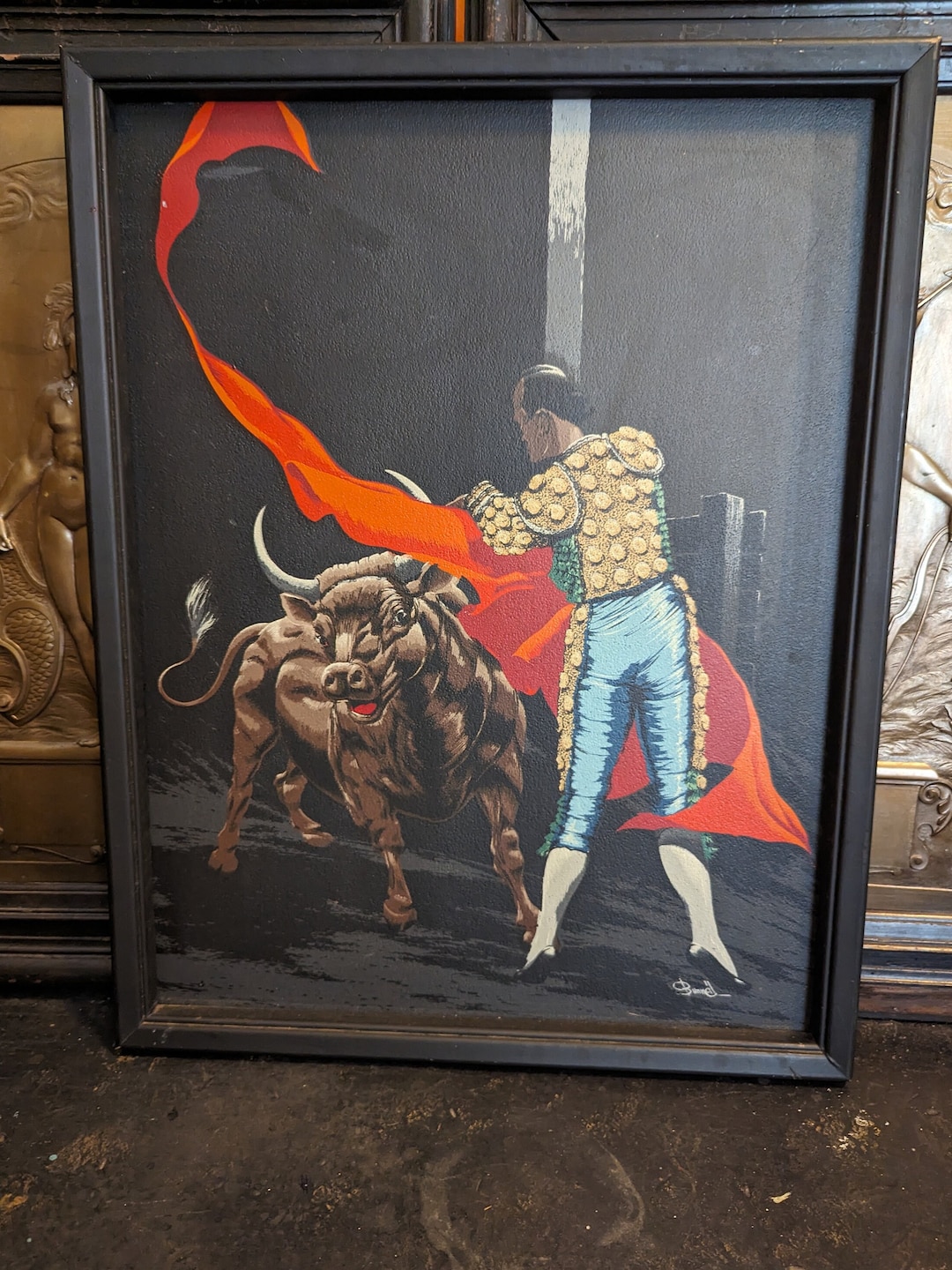 Vintage, Mid-century 19" X 15" Wood Framed, Oil on Canvas, Matador ...