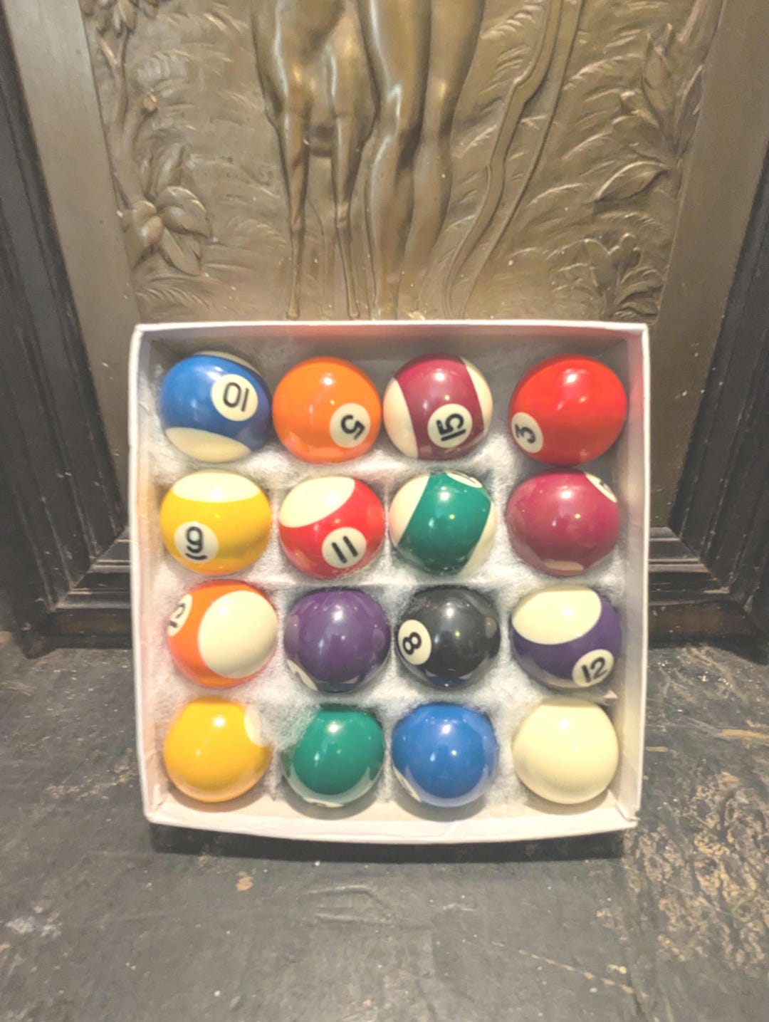 Vintage, Miniature Pool Balls Billiards Set, 1 1/2" Diameter, Polyresin ...