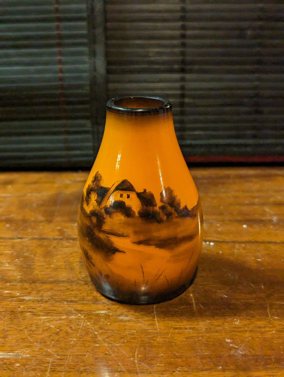 Antique, Jean Beck Munchen, German, Glass, Bud Vase, Orange, Black ...