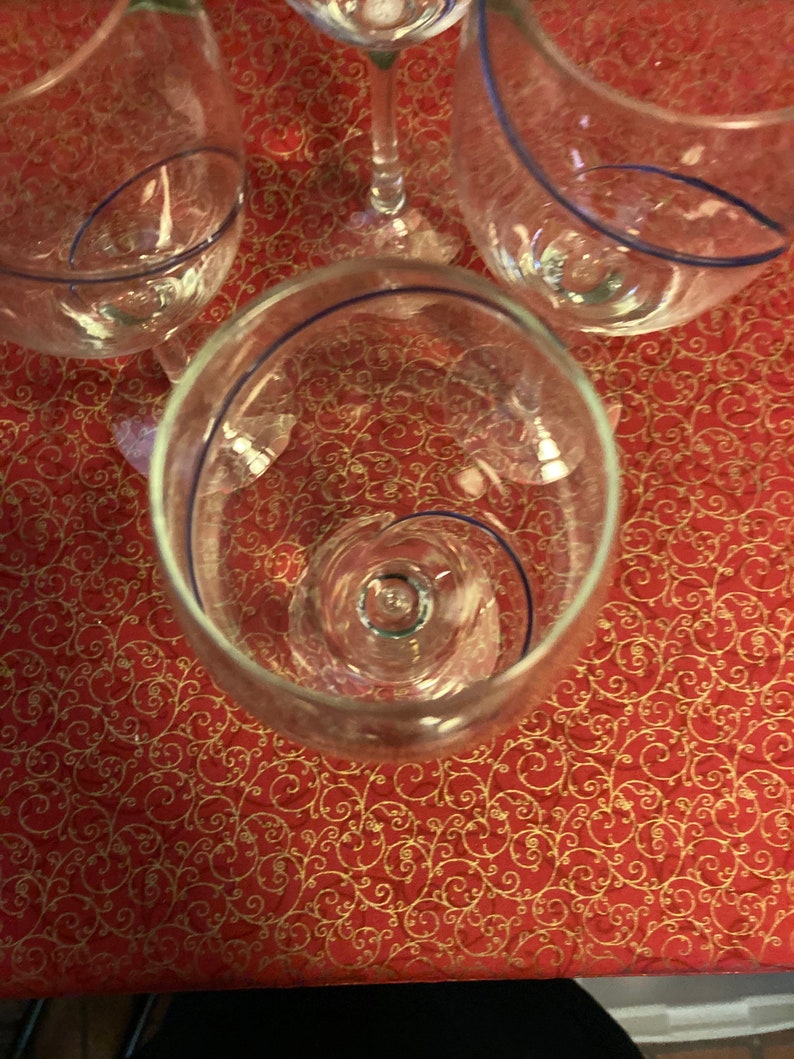 4 Pier 1 Swirline Cobalt Blue Water Goblets 8 7/8" 18oz Stemware Wine ...