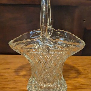 Vintage, Clear Glass, Basket, Applied Handle, Textured Diamond ...