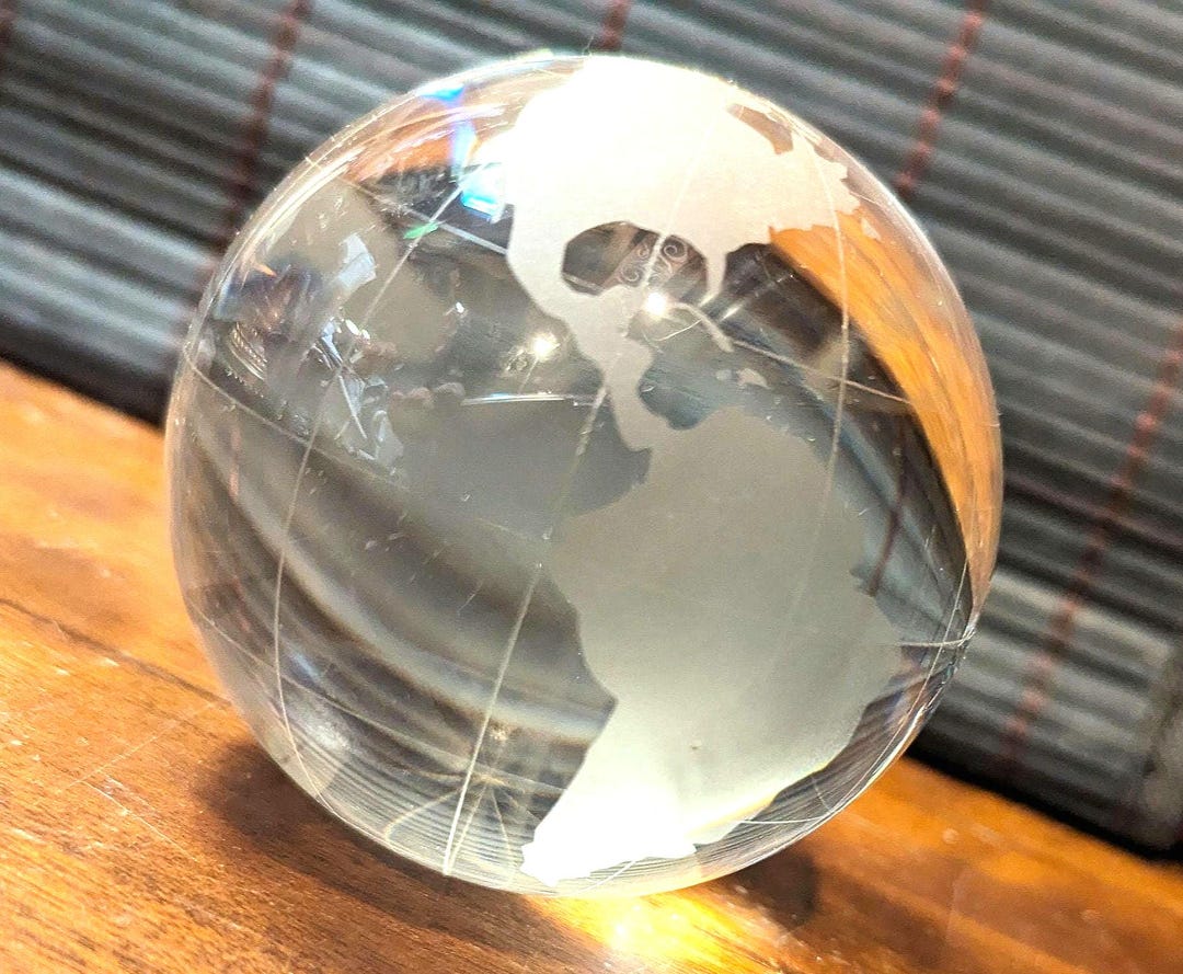 Vintage, Frosted Glass, Etched, 3 1/4" Globe, Earth, Paperweight, Desk ...