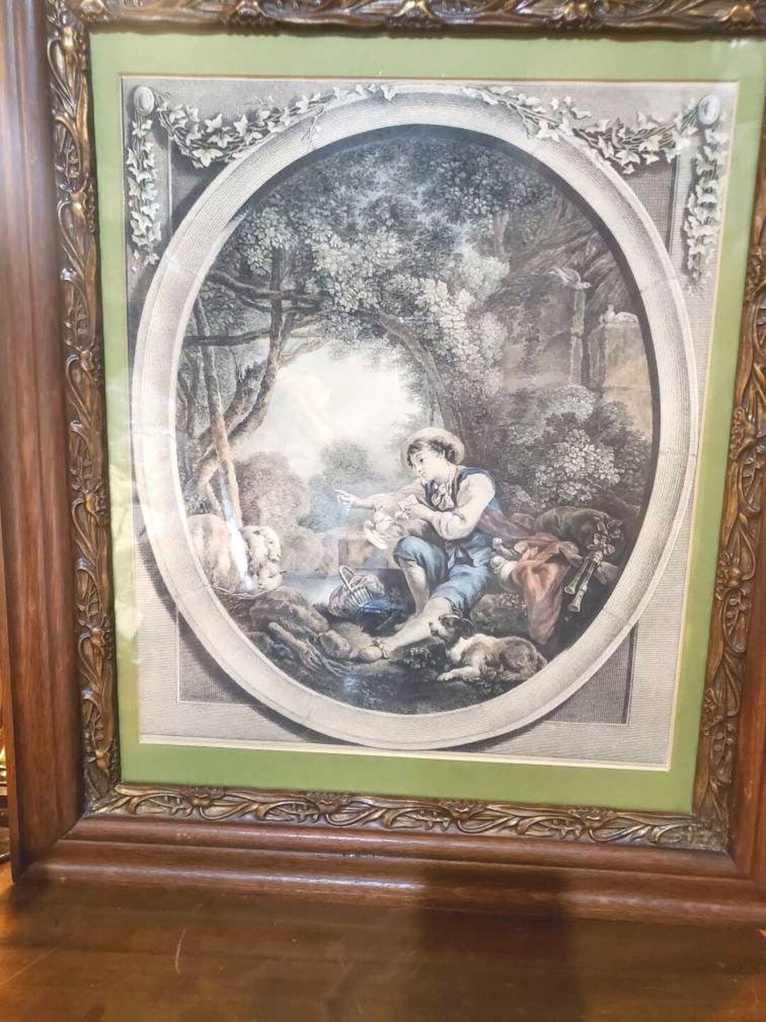 Pair Of, 1890's, French, Tinted Lithographs, by Boucher, Oak and Gold ...