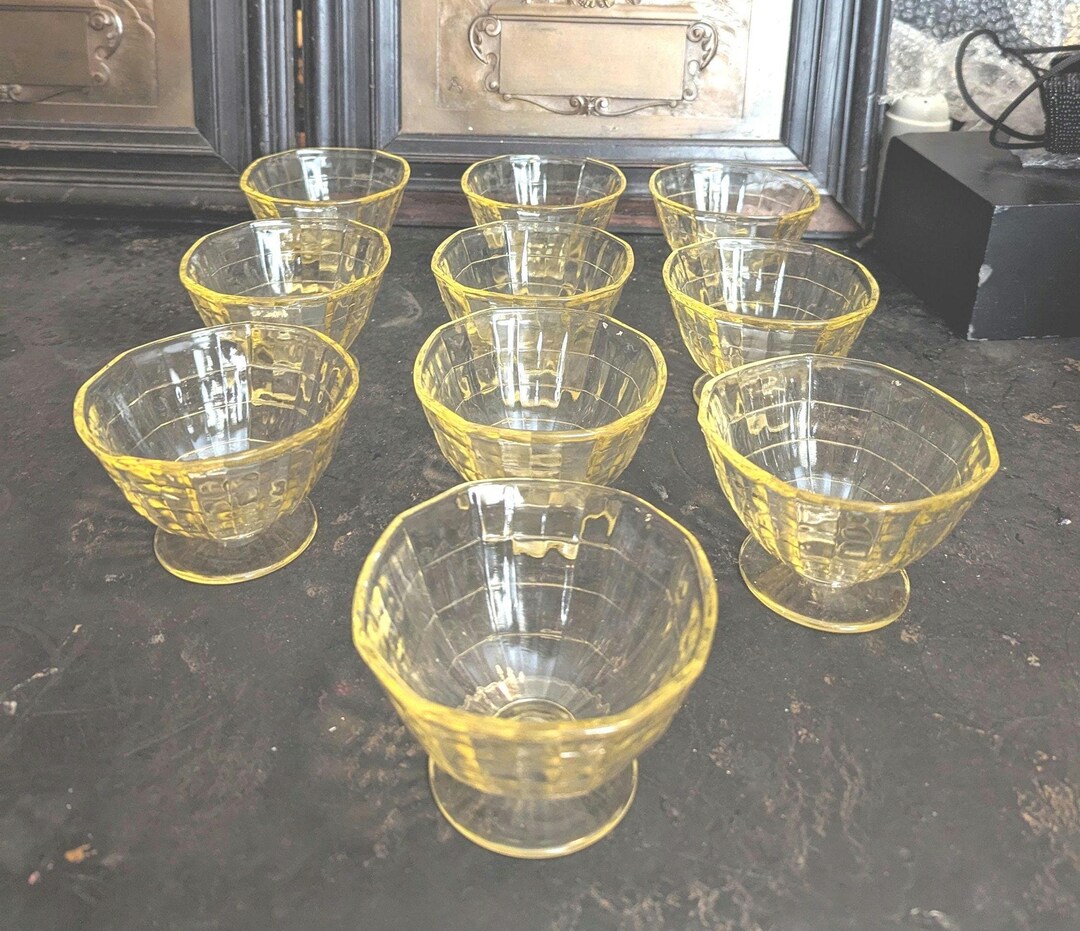 10 Vintage, Block Optic Yellow, by Anchor Hocking, Pressed, Pattern ...