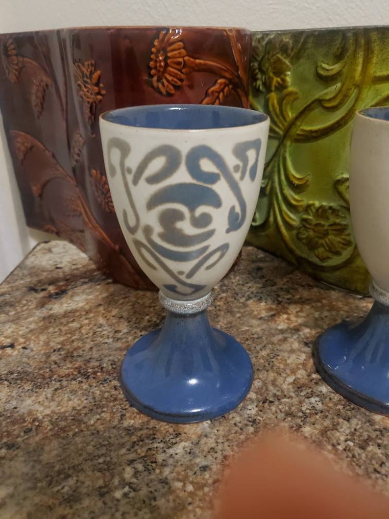 2 Vintage Handmade, Celtic, Viking Goblet, Stoneware, by Laughorne ...