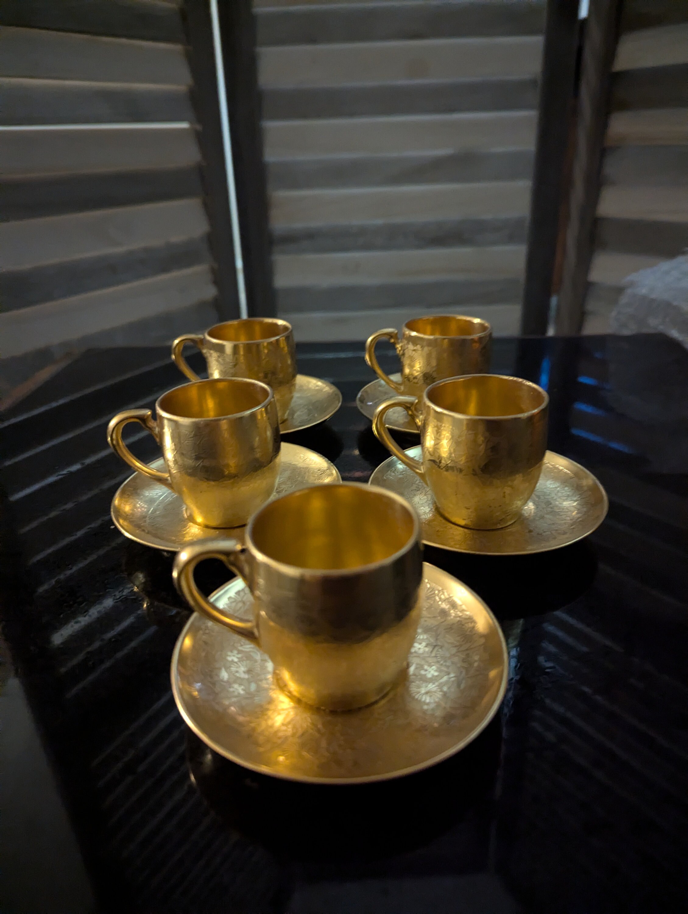 5 Vintage, Gold Encrusted, Demitasse, Espresso, Tea Cups and Saucers ...