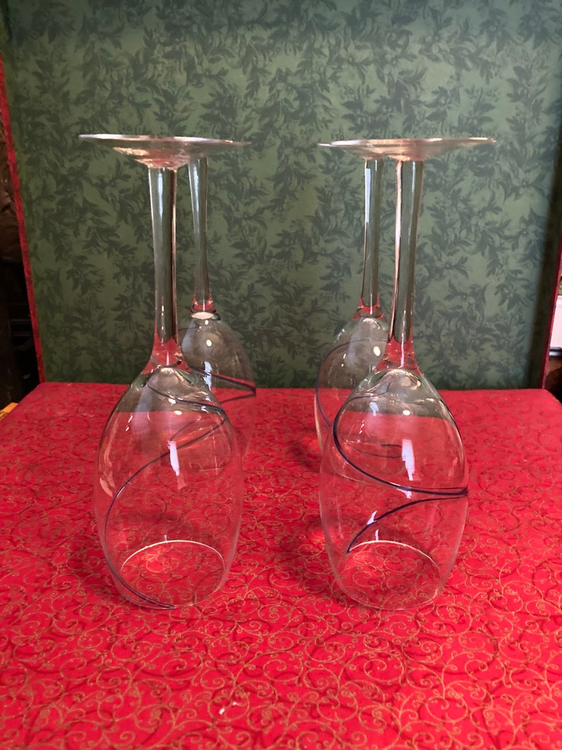 4 Pier 1 Swirline Cobalt Blue Water Goblets 8 7/8" 18oz Stemware Wine ...