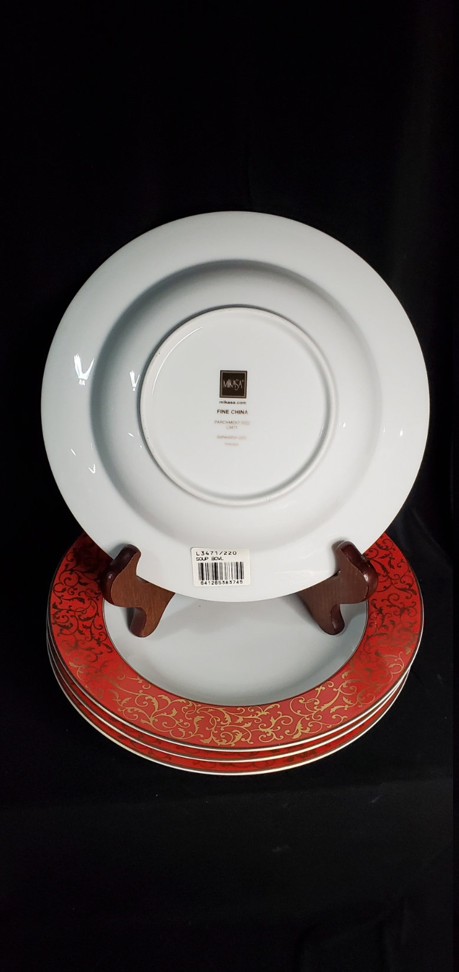 Set of 4-parchment Red by Mikasa Fine China, Red Band, Gold Scrolls ...