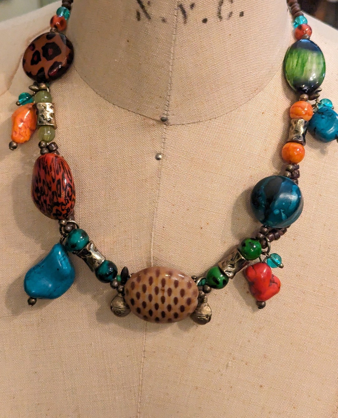 Vintage, Treska Collection, Multi Colored, Faux Stone, Beaded Necklace ...