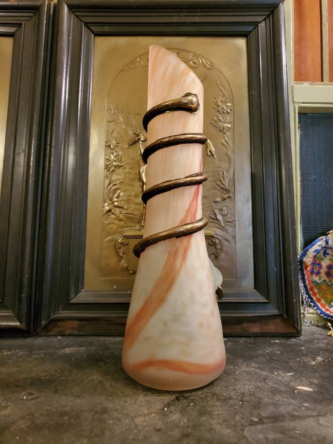 Vintage, Art Glass, Vase, White Frosted, Satin Glass, With an Pulled ...