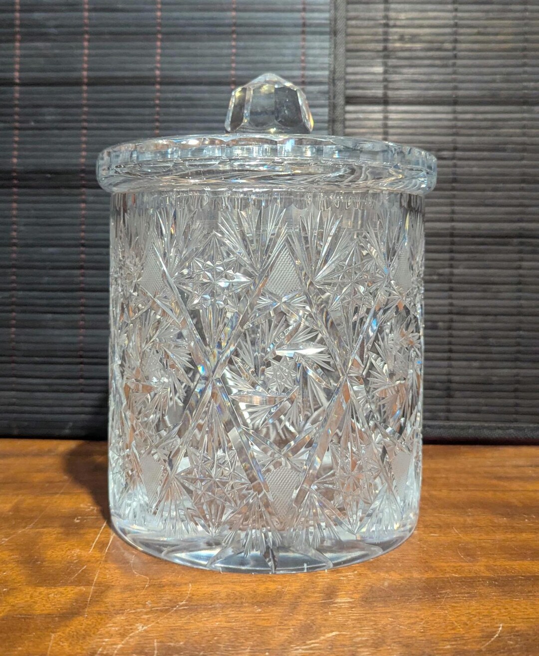 Vintage, Large, 9" Hand Cut, Crystal, Biscuit Barrel, Ice Bucket ...