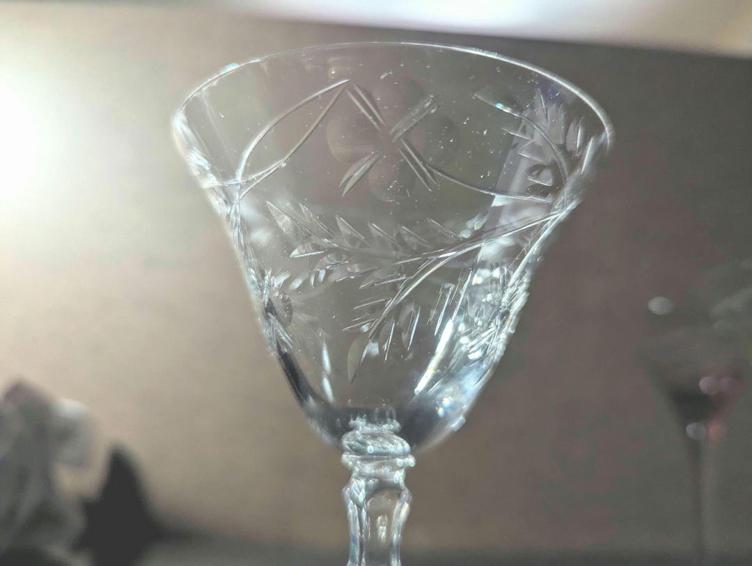 6 Vintage, Countess, by Seneca, Liquor Cocktail Glasses, Cut Floral ...