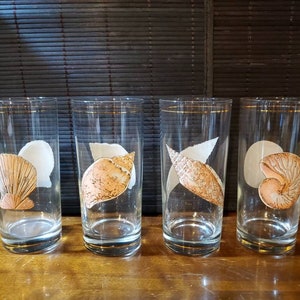 4 Vintage, by Culvers, Seashell, Tumblers, Tall Glasses, Gold Detailing ...
