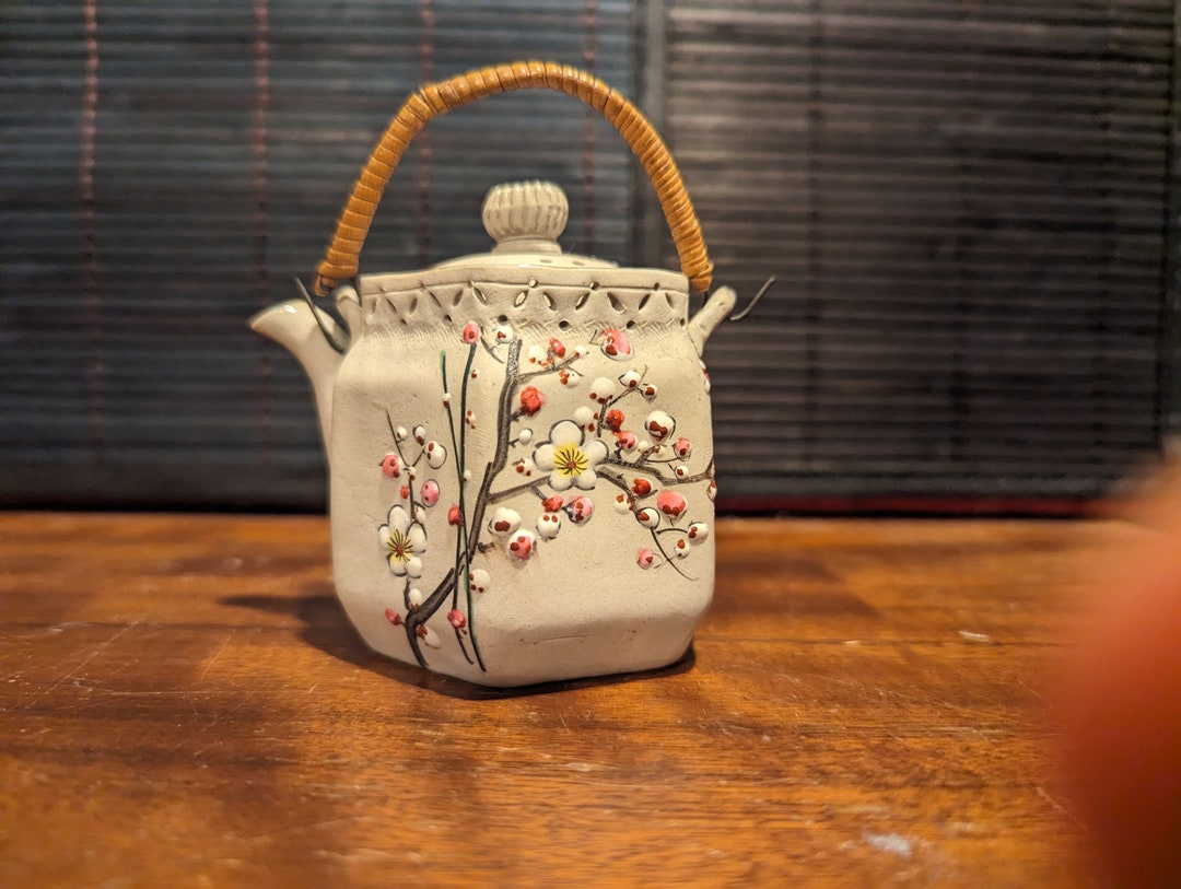 Antique, Sandstone, Mini, Japanese, Teapot, Wicker, Caning, Weaved ...