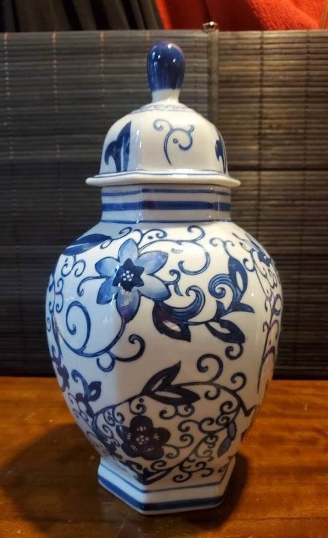 Vintage, Ginger Jar, Blue and White, Transferware, 12" Tall, 6 1/4 ...