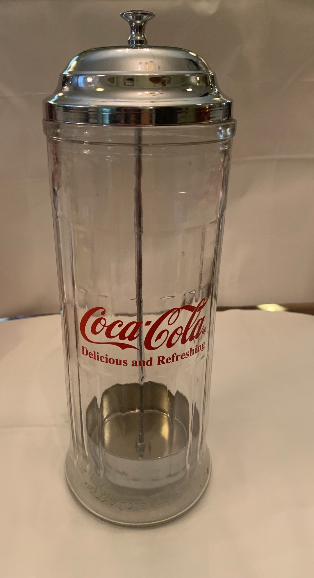 Vintage 1992 Coca Cola Straw Dispenser Holder Glass & Chrome Diner ...