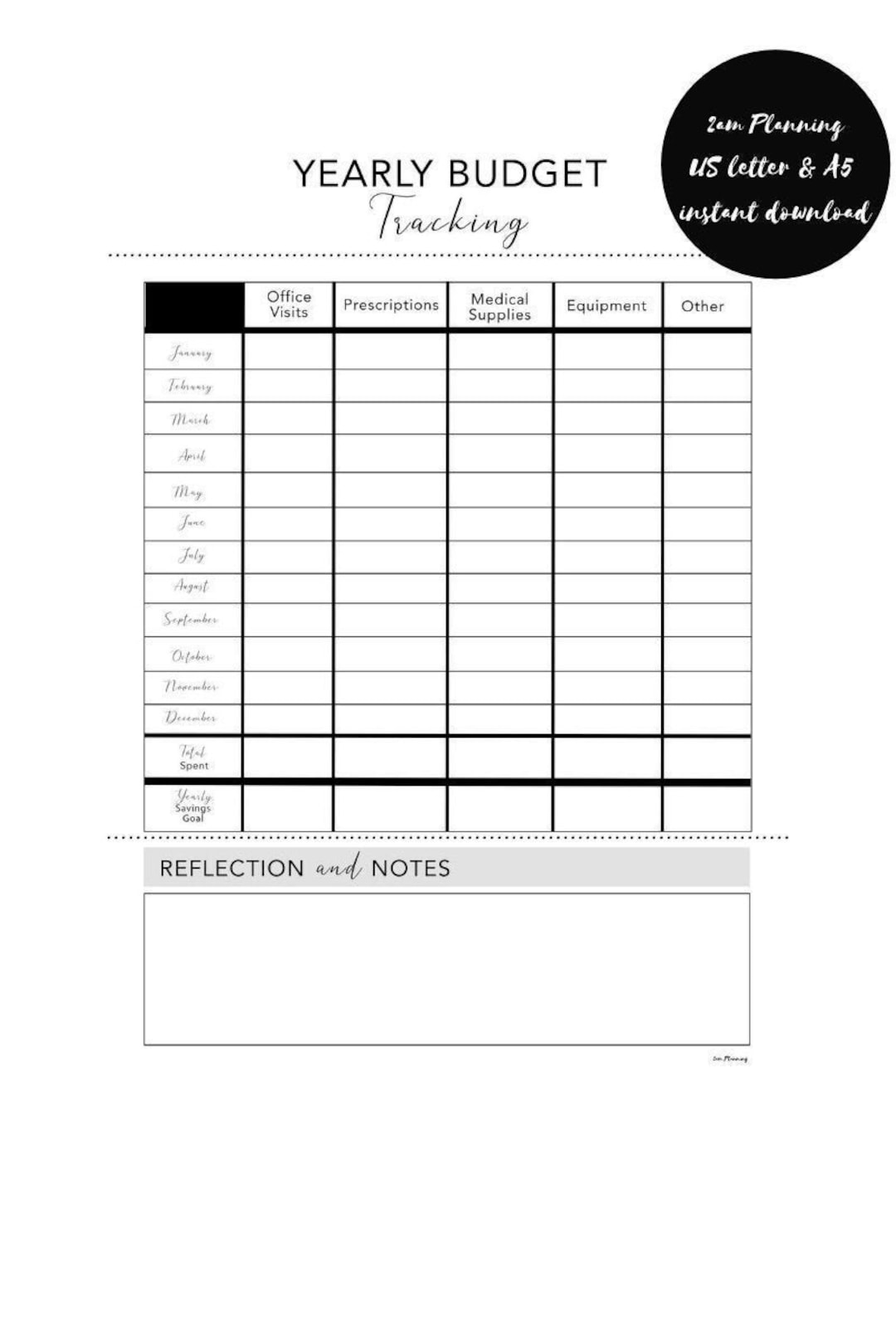 Printable Yearly Budget Tracker-medical Expenses - Etsy