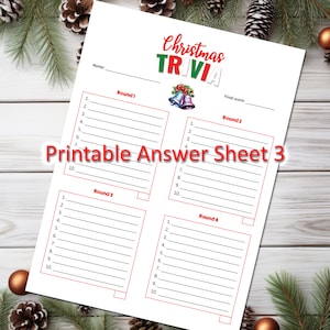 Christmas Trivia Answer Sheets, Printable Trivia Sheet, Set of 4 Trivia ...