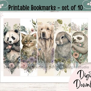 Adorable Animal Bookmarks | Printable Watercolor Set | Perfect for ...