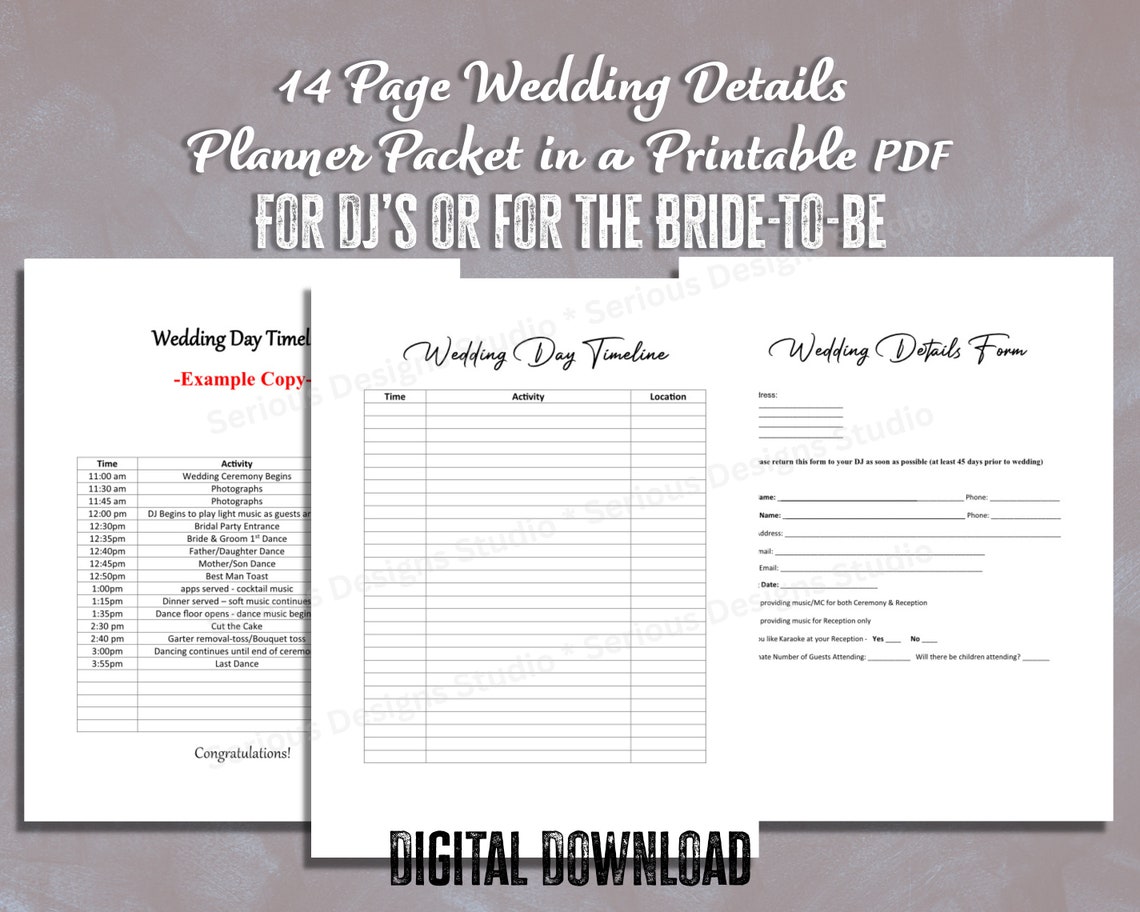 DJ Wedding Template, Fillable Wedding Form, Printable PDF, Digital ...