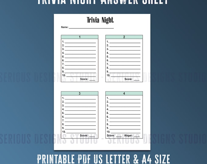Trivia Answer Sheet, Printable Trivia Sheets, Trivia Host Tools, Trivia ...