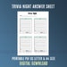 Trivia Answer Sheet, Trivia Night Player Sheet, Trivia Sheets, Print ...