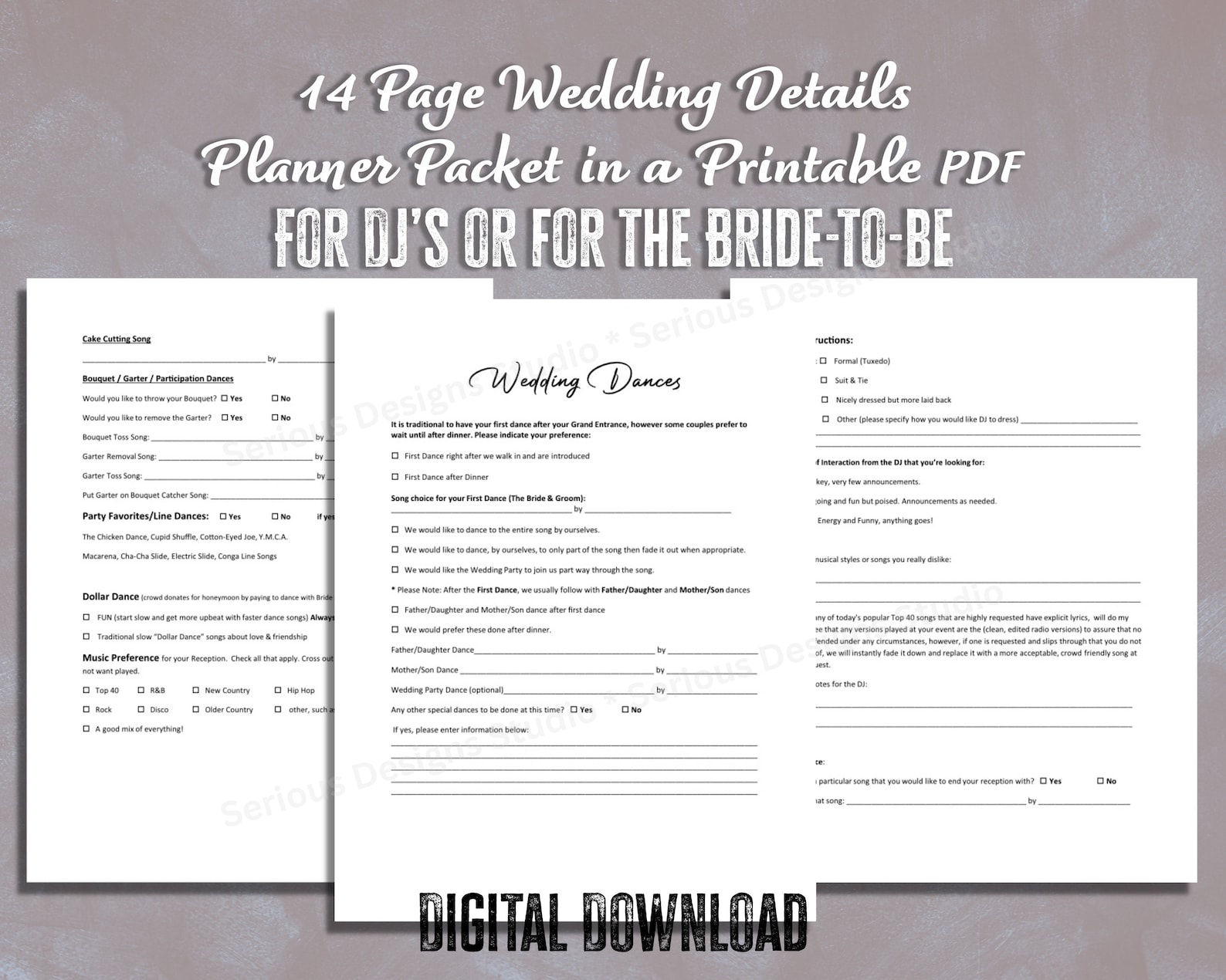 DJ Wedding Form, Printable Planner for DJ, Wedding Dj Form, Wedding ...