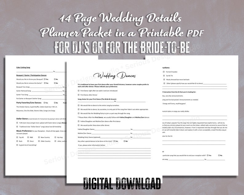 DJ Wedding Form, Printable Planner for DJ, Wedding Dj Form, Wedding ...
