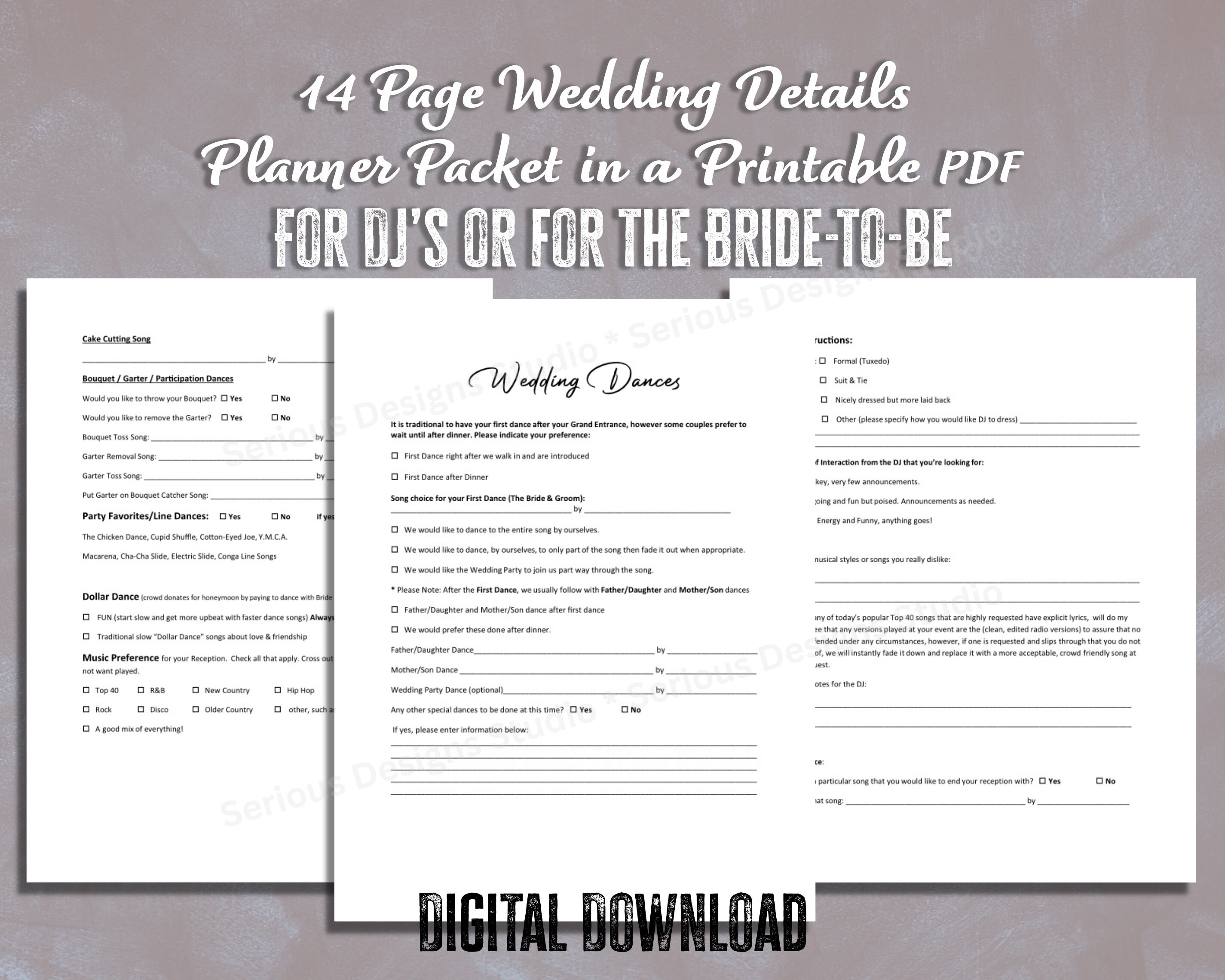 Wedding DJ Planner, Printable Wedding Form for DJ, Wedding DJ Tools ...